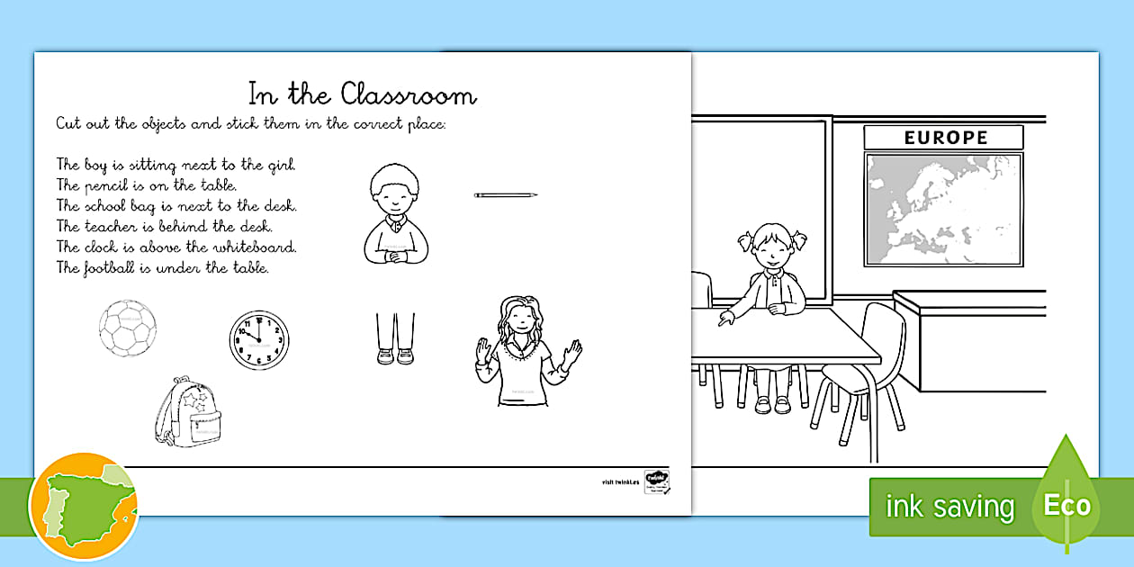 Imágenes para recortar: Preposiciones de lugar en la clase
