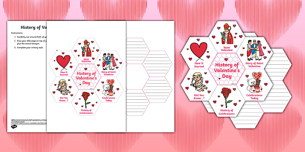 History of Valentine's Day Hexagon Writing Template