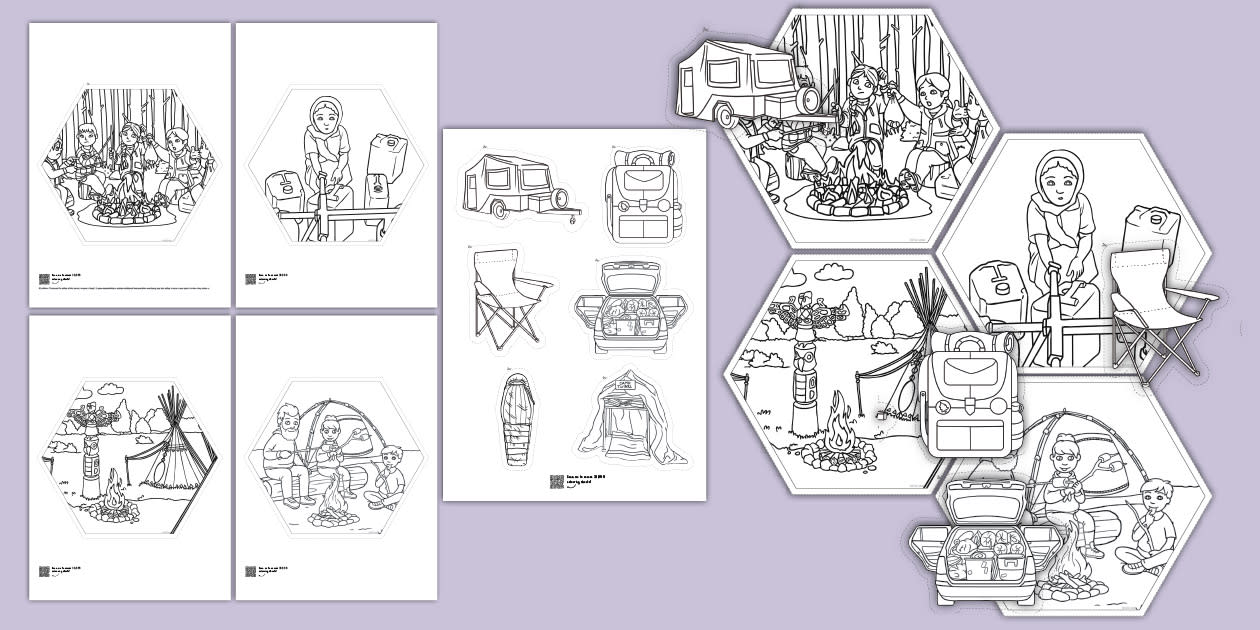 * NEW * Camping Hexagon Display Colouring Activity - Twinkl