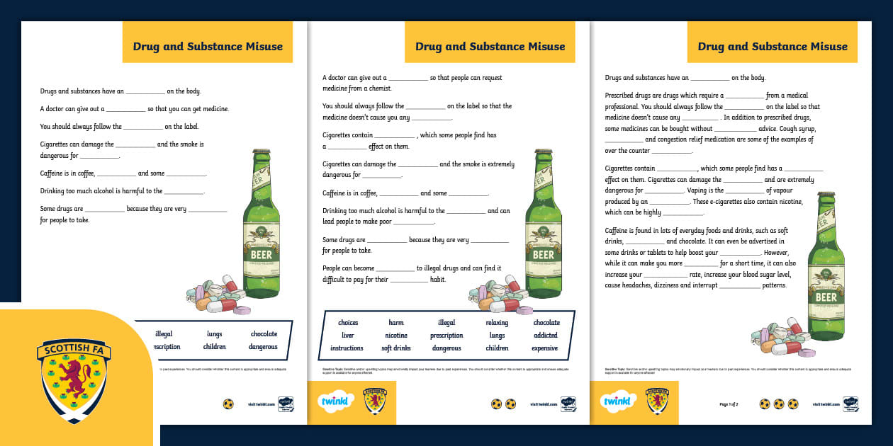 SFA Drug and Substance Misuse Fill In the Blanks Worksheet
