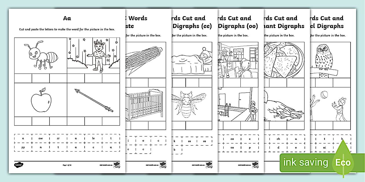 Cut and Paste Worksheets Spelling Activity Pack - Twinkl