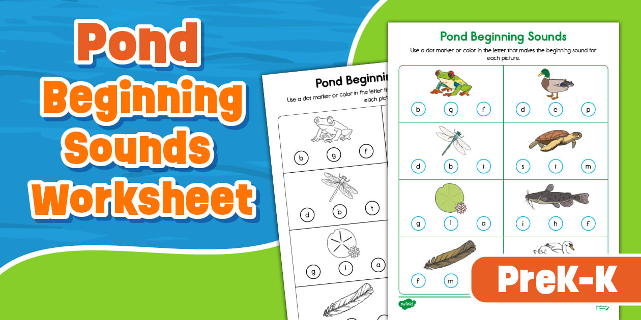 Pond Beginning Sounds Worksheet for PreK-K