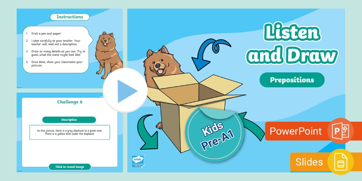 ESL Listen & Draw: Prepositions Activity - Twinkl