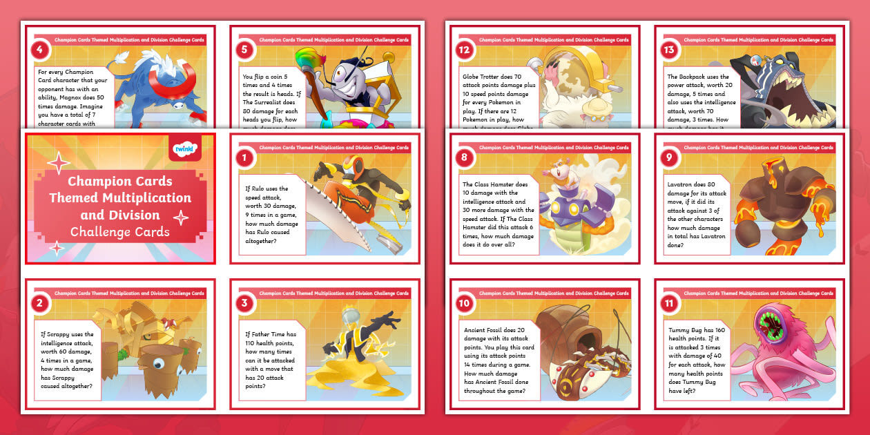 Champion Cards Themed Multiplication and Division Challenge Cards 3-6