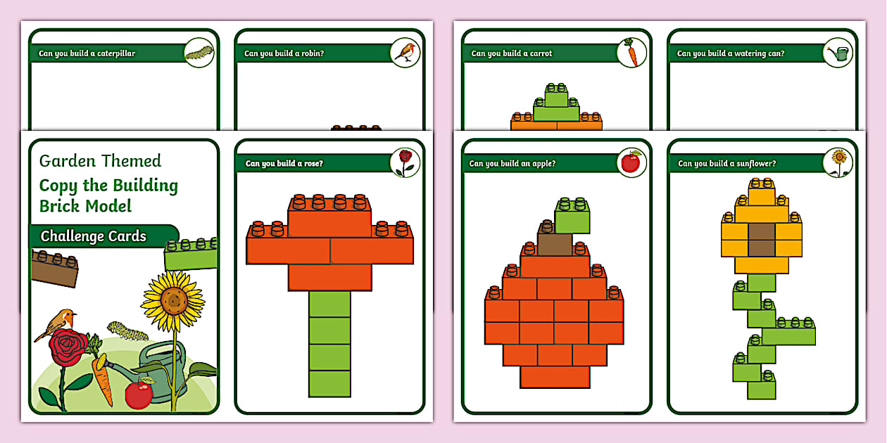 Garden Themed Copy the Building Brick Model Challenge Cards