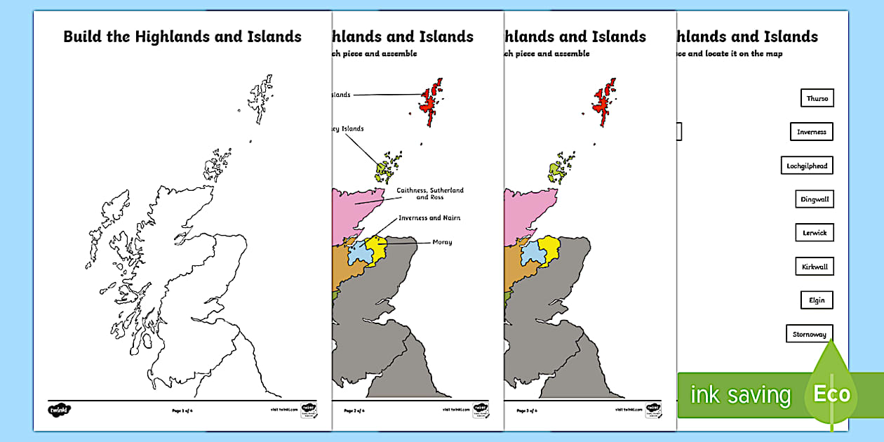 Black and White Highlands and Islands Jigsaw Map - Twinkl