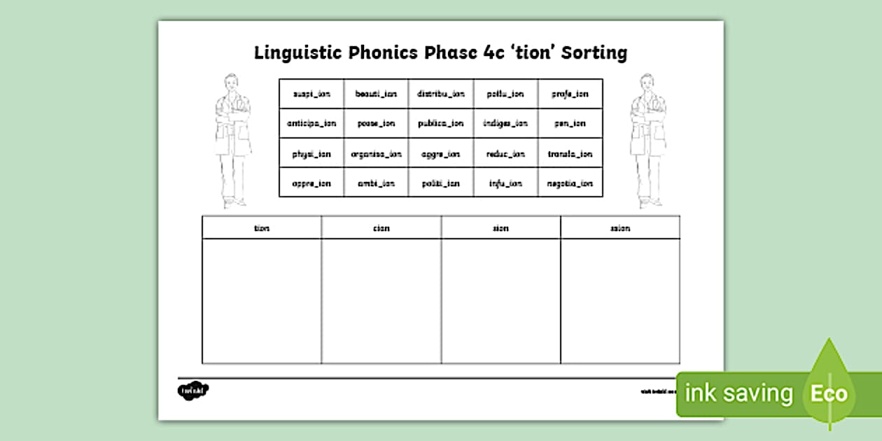 Linguistic Phonics Phase 4c 'tion' Sorting Worksheet