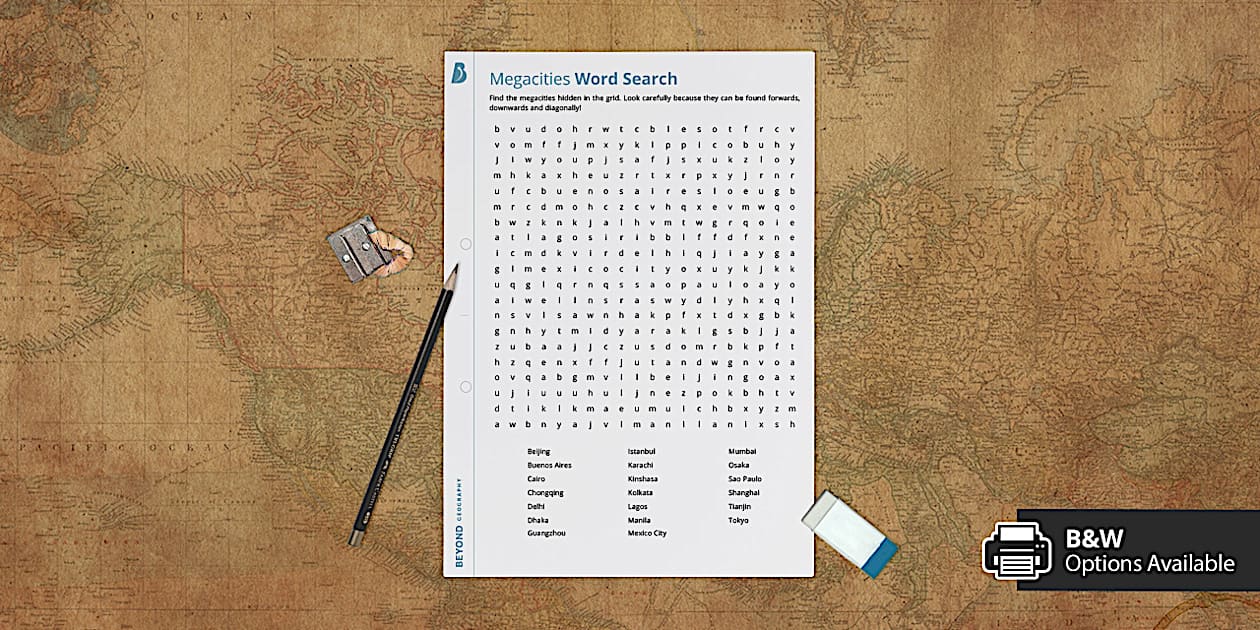 Megacities Word Search Worksheet | Geography | Beyond