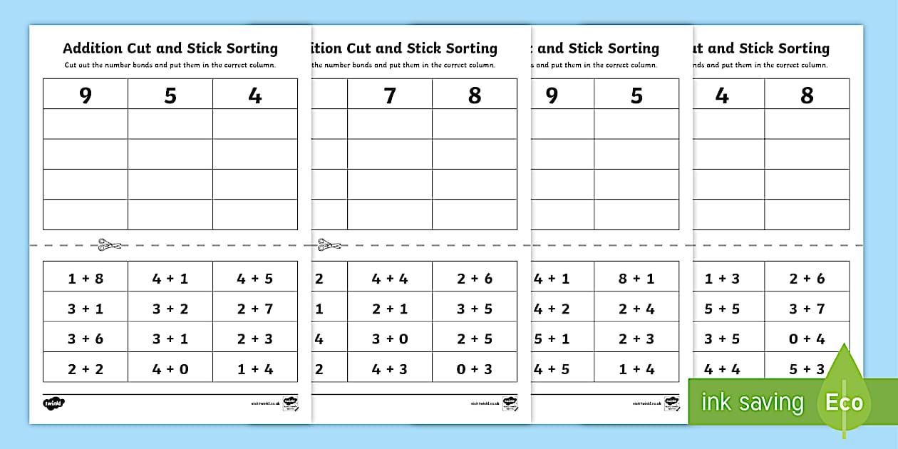 Number Bonds within 10 Cut and Stick Activity - Twinkl