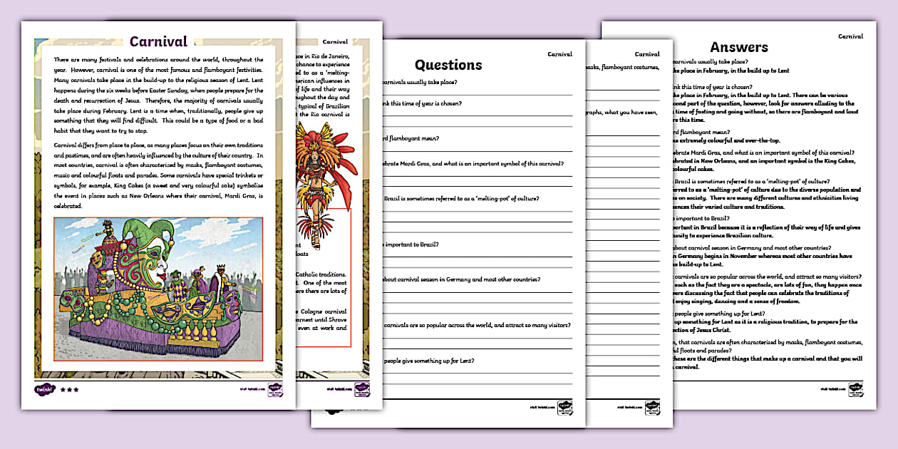 Carnival Differentiated Reading Comprehension Activity