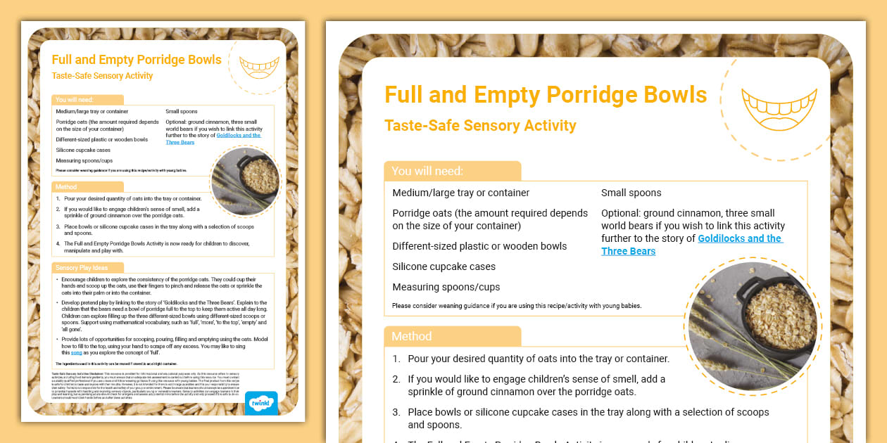 Full and Empty Porridge Bowls Taste-Safe Sensory Activity