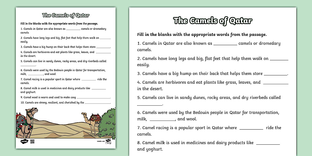 The Camel Cloze Activity (Hecho por educadores) - Twinkl