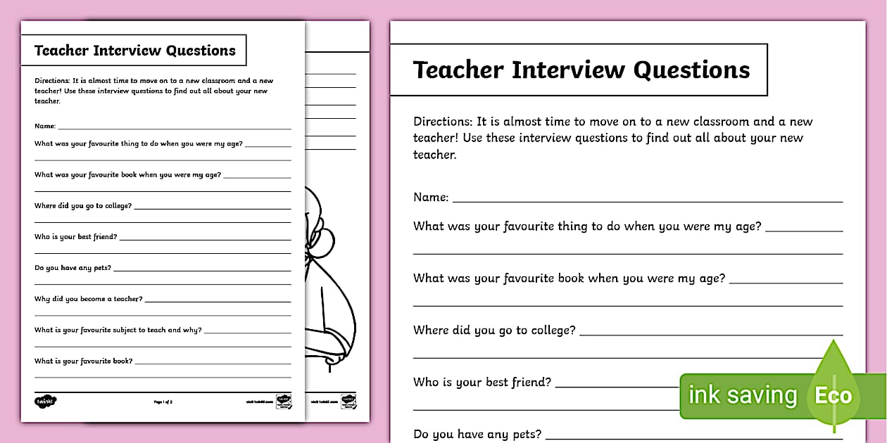 Transition Activity Interview Your New Teacher Activity Sheets
