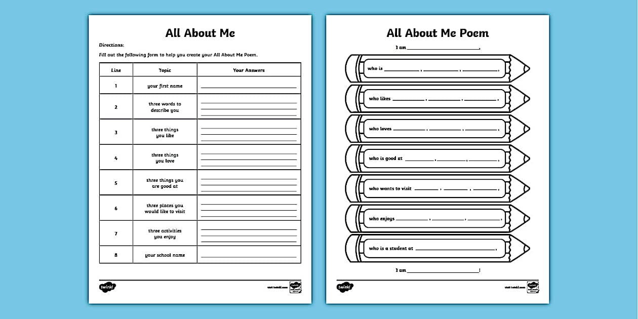 All About Me Poetry Template | Back to School | Twinkl USA