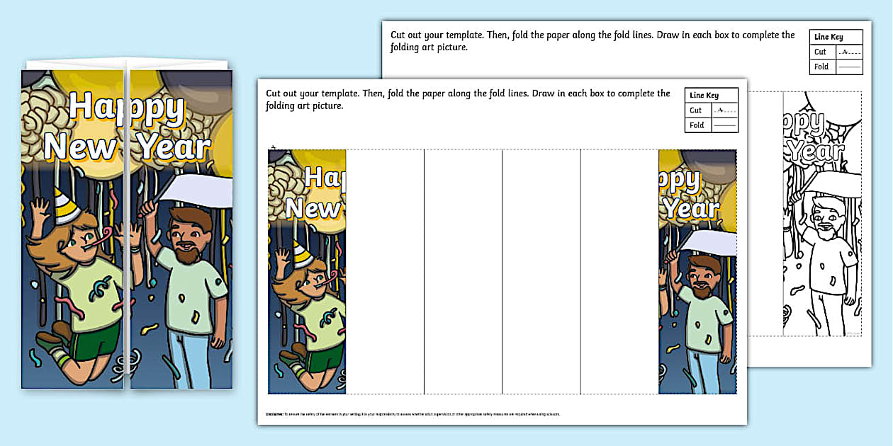 New Year's Eve Folding Art Template (teacher made) - Twinkl
