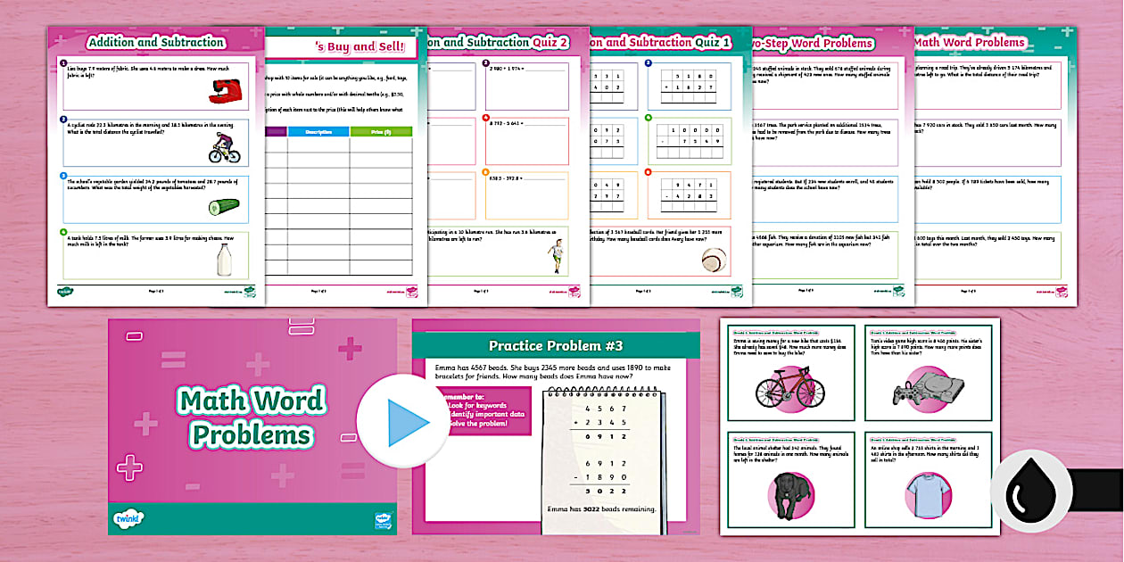 Grade 4 Addition and Subtraction Word Problems Pack - Twinkl