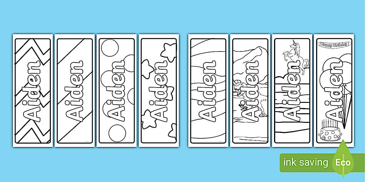 Aiden Name Simple Colouring Bookmarks (teacher made)