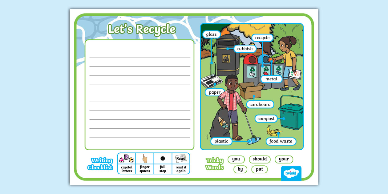 Let's Recycle Writing Mat (teacher made) - Twinkl