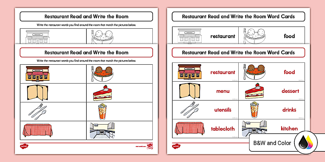 Restaurant Read and Write the Room Worksheet (teacher made)