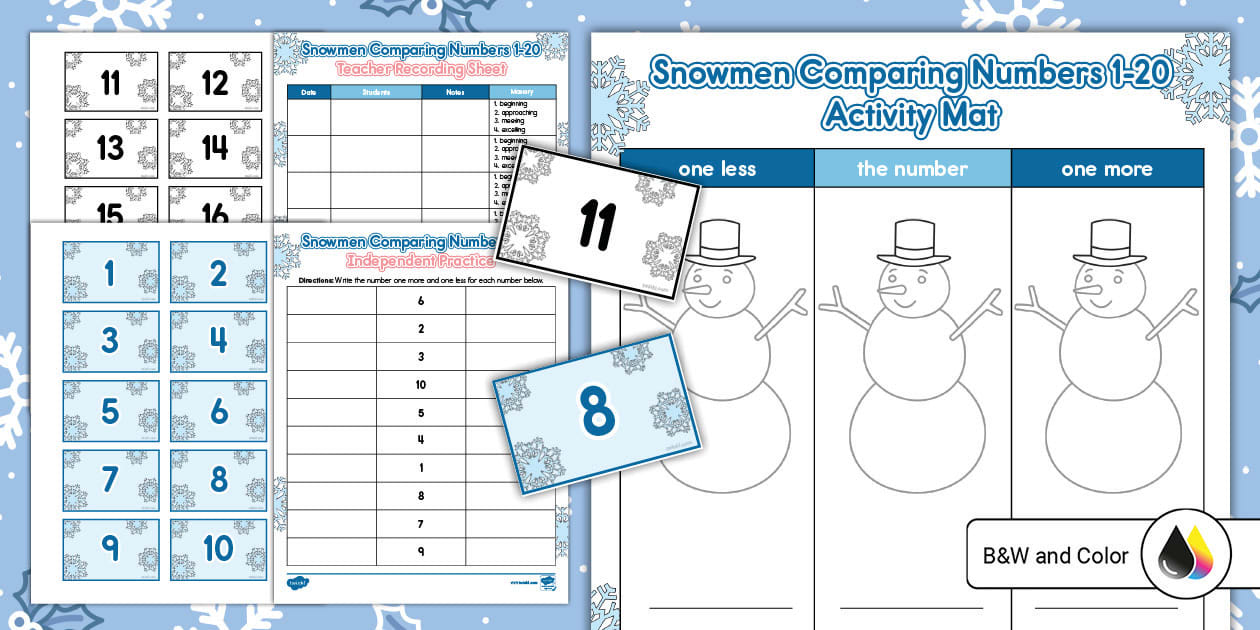 Snowmen Comparing Numbers 1-20 Small Group Activity for PreK-K
