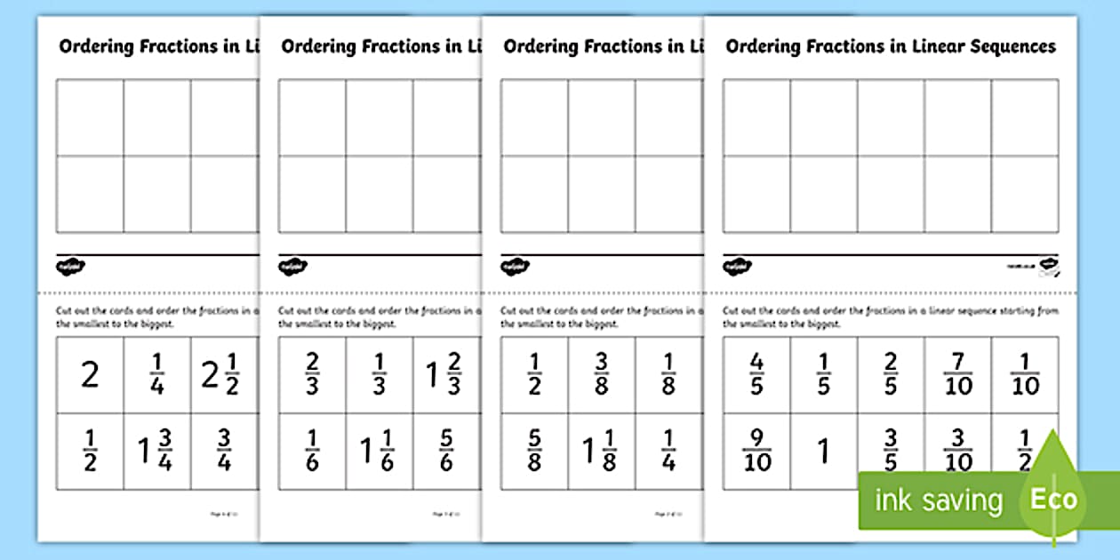 Ordering Fractions in Linear Sequences Activity - Twinkl