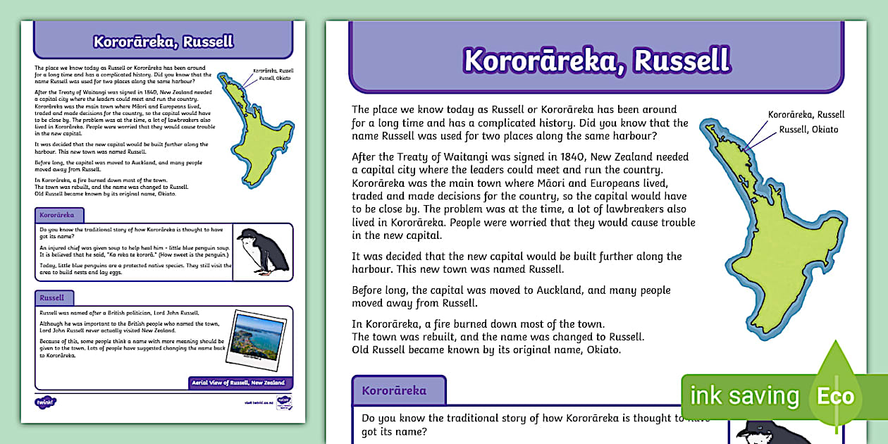 The Story Behind the Names: Kororareka, Russell. - Twinkl
