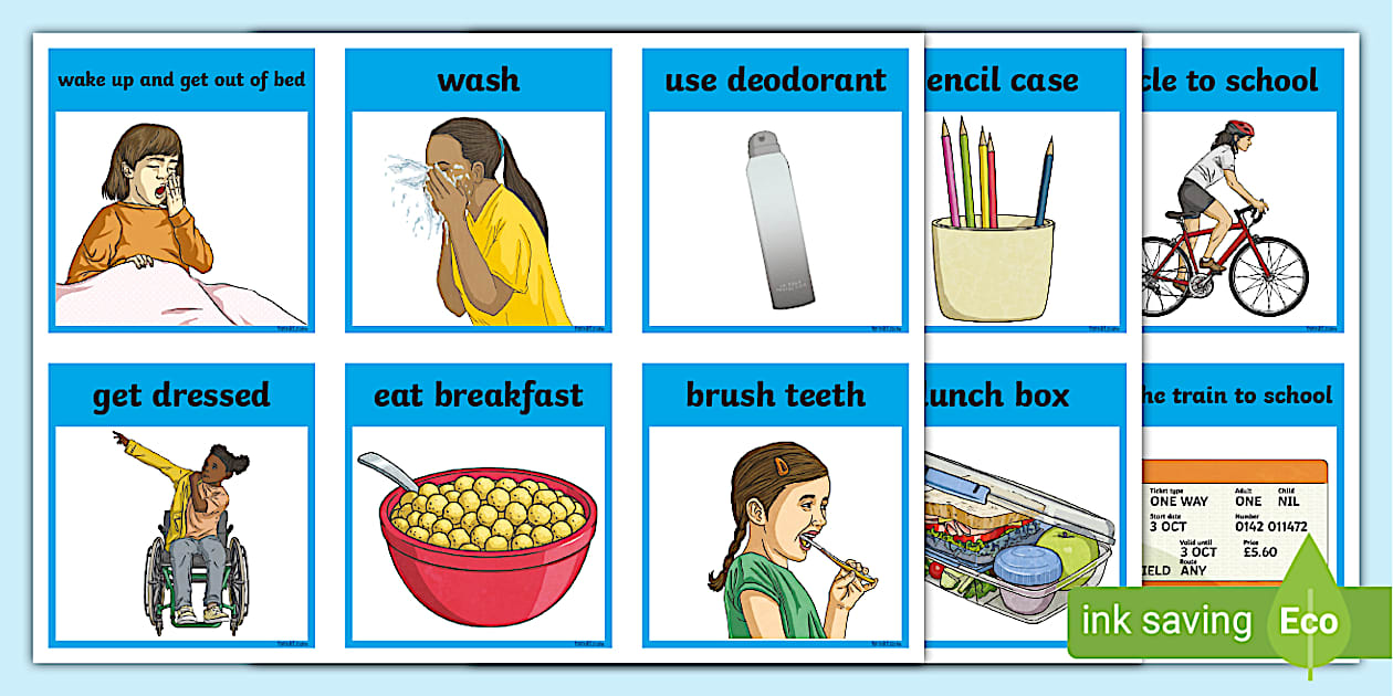 Visual Timetable Getting Ready for School - Girls - Twinkl