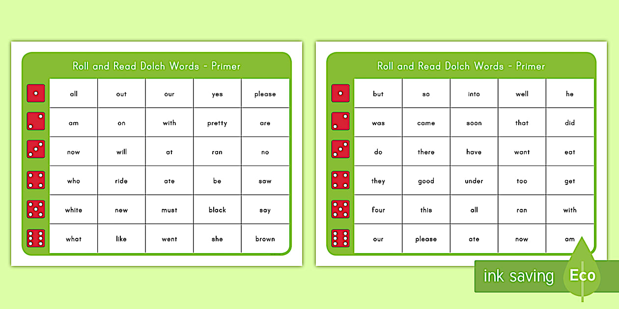 Dolch Word List Primer Roll and Read Mat - Twinkl