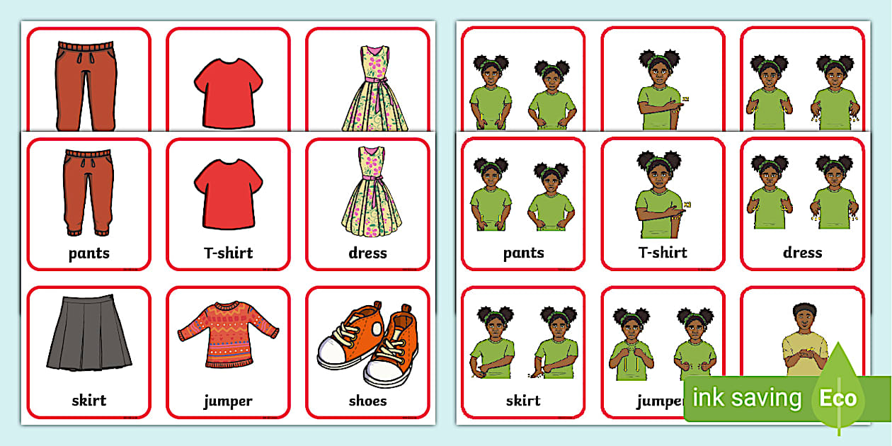 Auslan Clothes Matching Cards