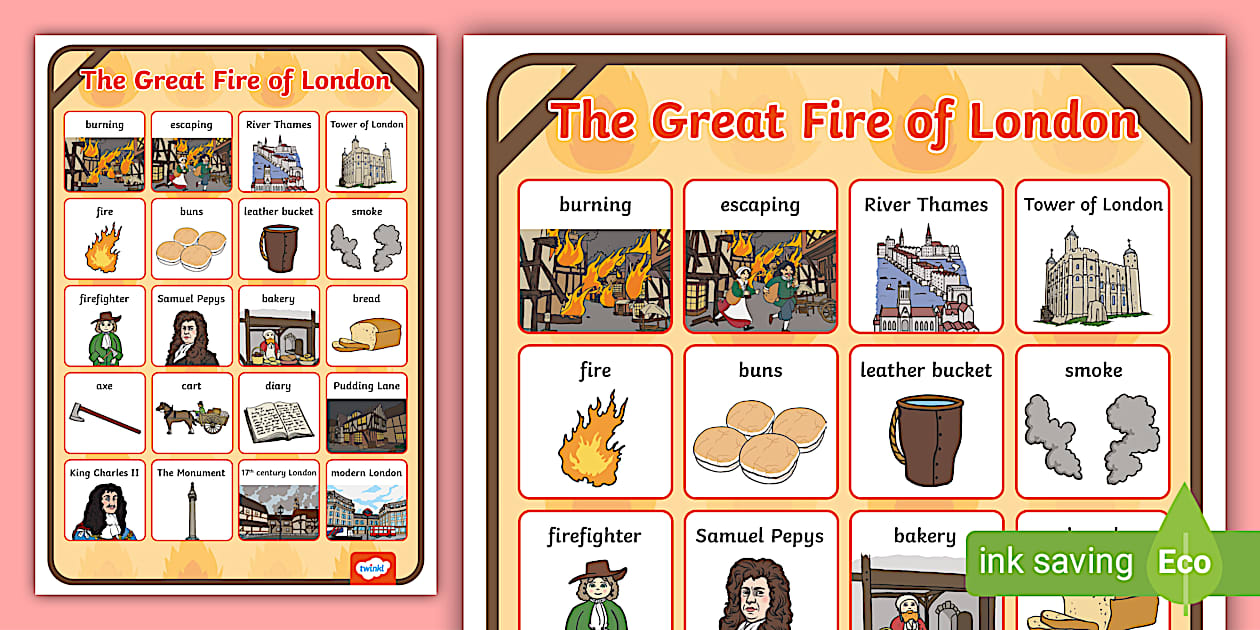 Editable The Great Fire of London Word Grid (Lehrer gemacht)