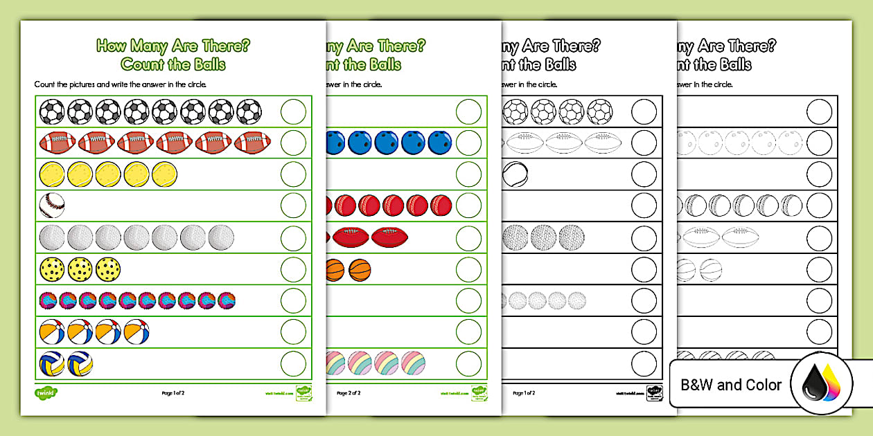 How Many Are There? Count the Balls Worksheet - Twinkl
