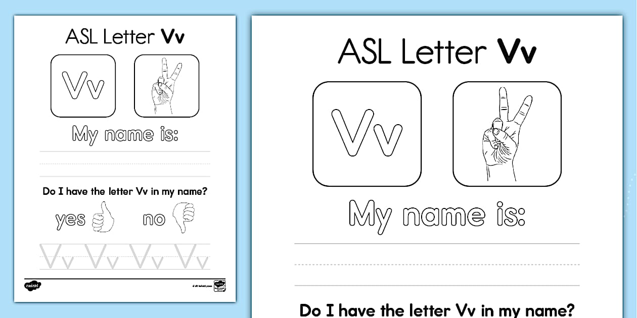 Printable V in Sign Language Teaching Resource | Twinkl USA