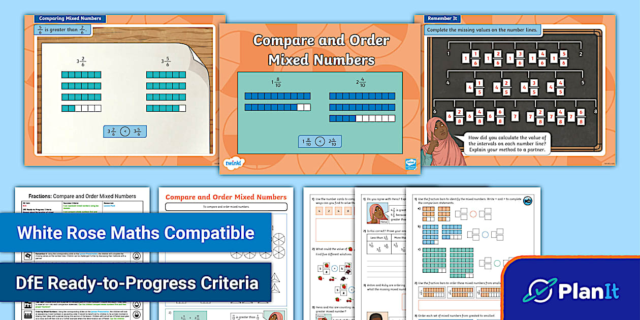 👉 Y4 Compare and Order Mixed Numbers PlanIt Maths Lesson 5