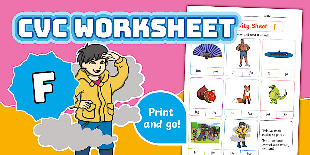 Phonics CVC Words worksheet - the letter f