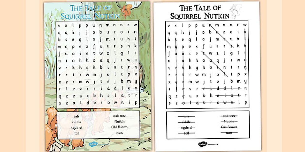 Black and White The Tale of Squirrel Nutkin Word Search (Beatrix Potter)