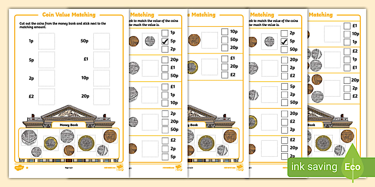 Coin Value Matching Worksheet - Twinkl