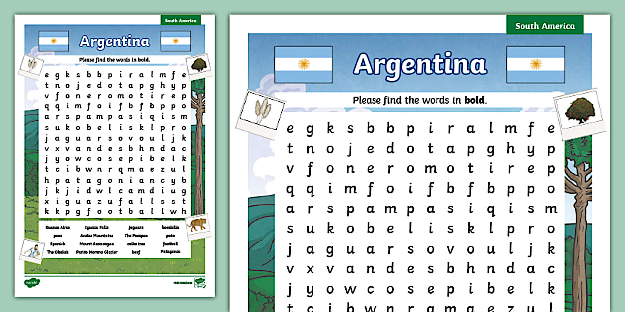 KS2 Argentina Word Search - Geography - Twinkl