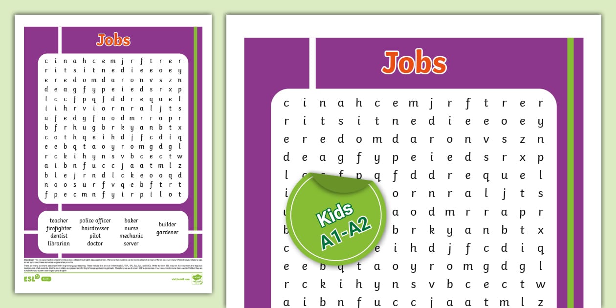 ESL Jobs Word Search [Kids, A1-A2] (teacher made) - Twinkl