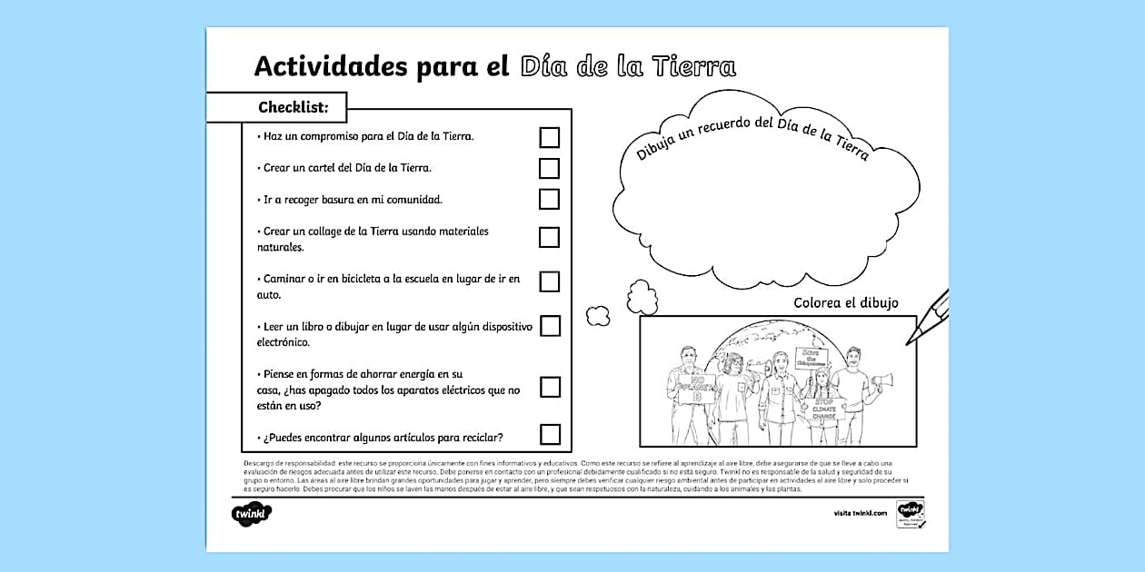 Checklist: Actividades para el Día de la Tierra - Twinkl