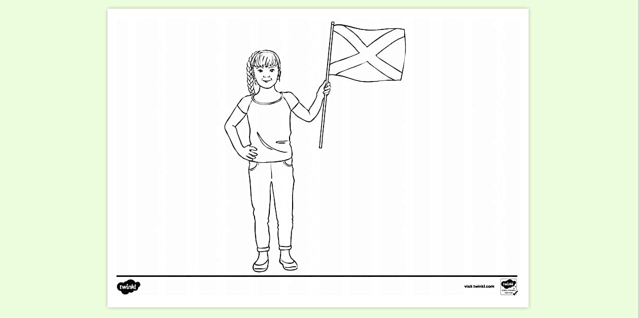 Girl With Scottish Flag Colouring Sheet | Colouring Sheets