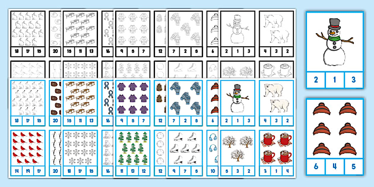 Winter Math Counting to 20 Clip Cards | Twinkl - Twinkl