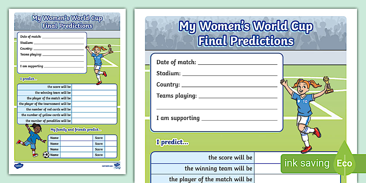 KS1 My Women's World Cup Final Predictions Worksheet