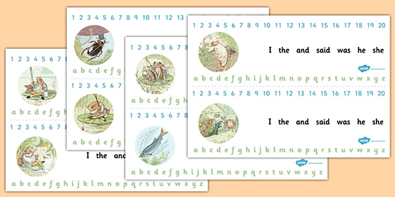Cursive The Tale of Mr Jeremy Fisher Combined Number and Alphabet Strips