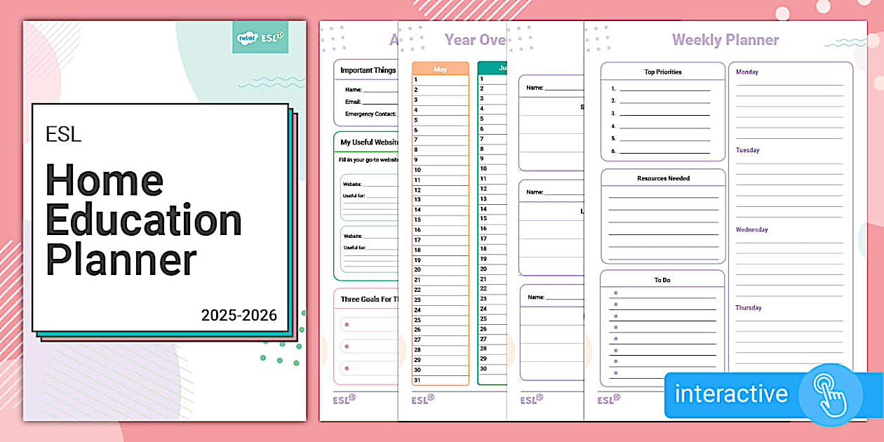 * NEW * ESL Home Education Planner 2025-2026 (teacher made)