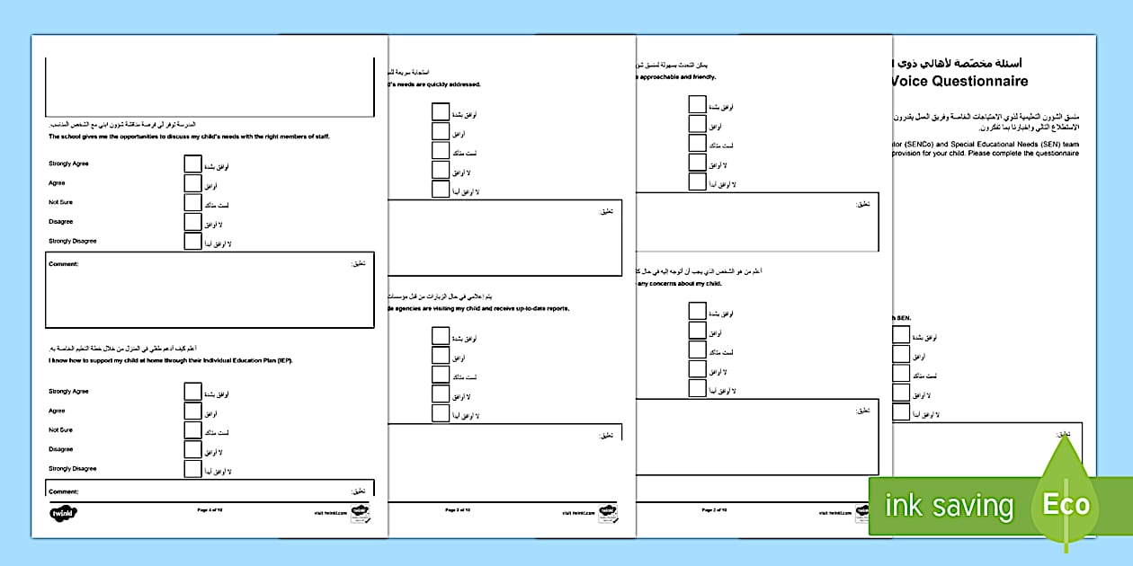 SEN Parents Questionnaire Editable Proforma Arabic/English