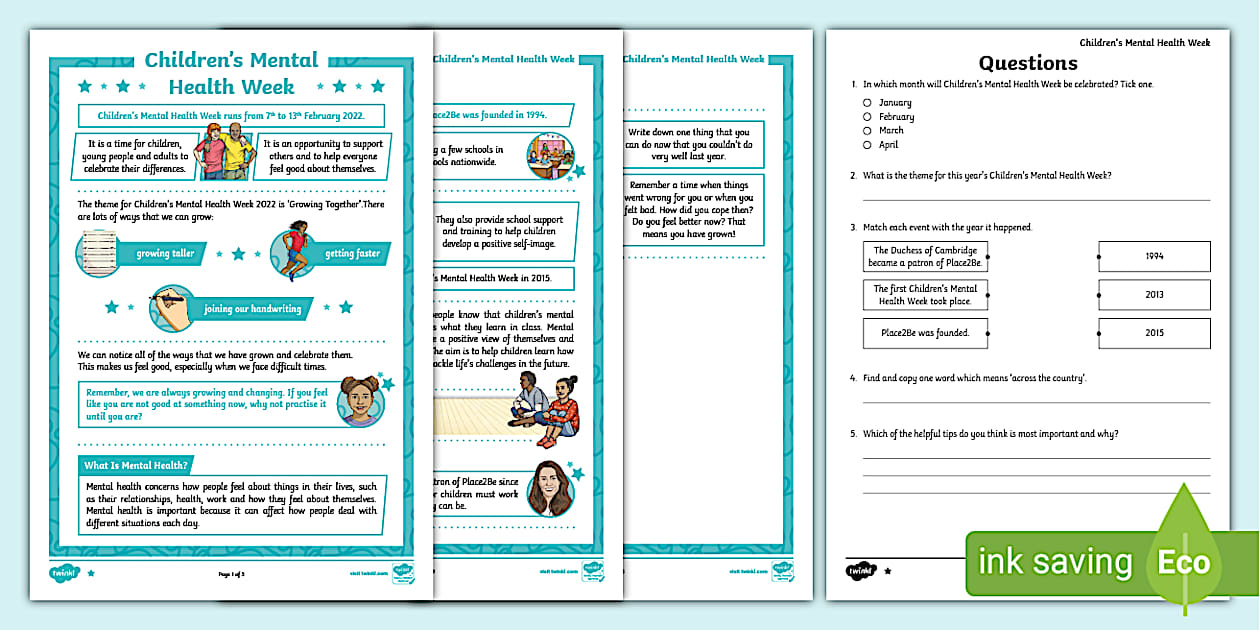LKS2 Children's Mental Health Week Differentiated Reading Comprehension