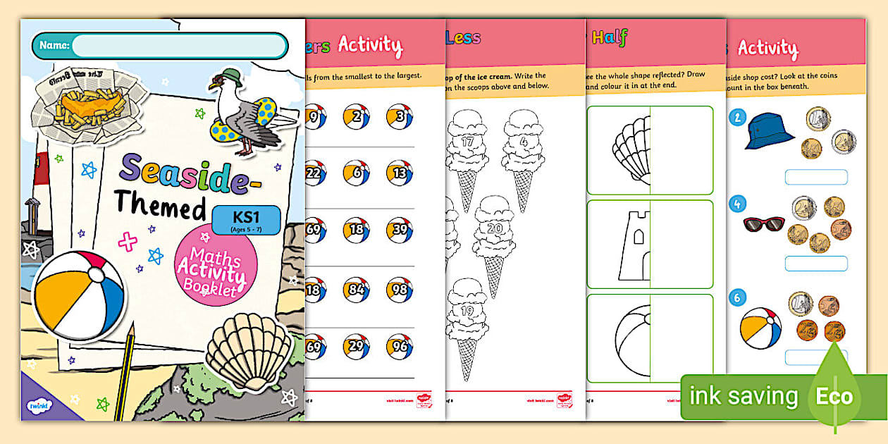 At the Beach Themed Maths Activity Booklet - Twinkl