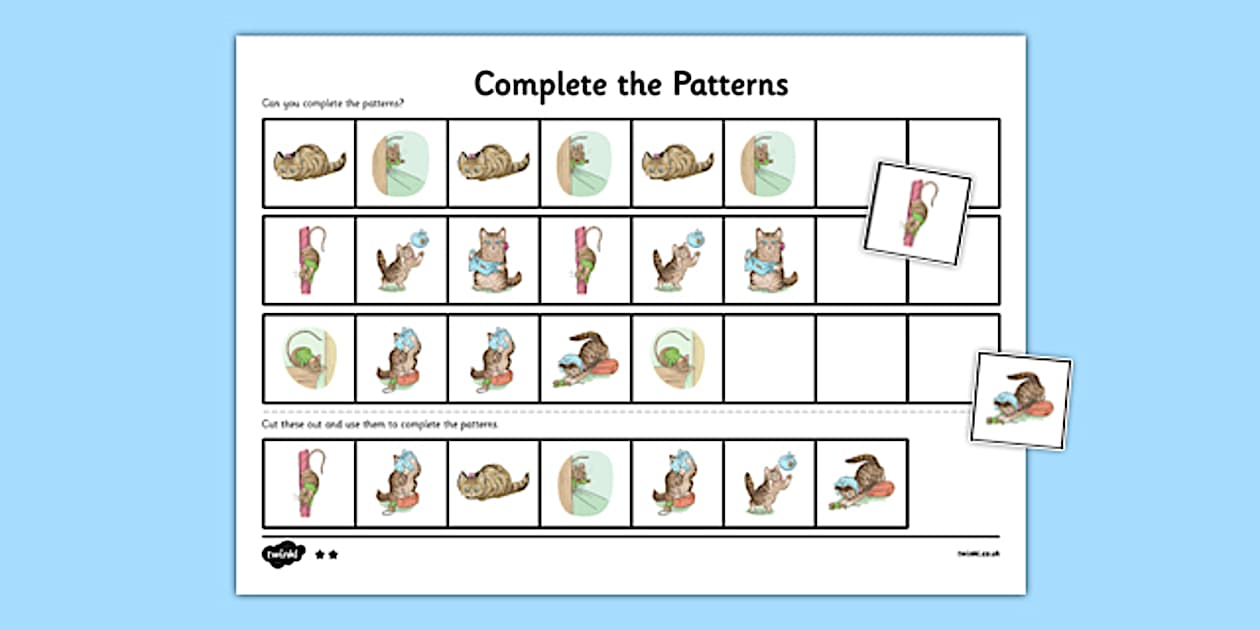 Beatrix Potter - The Story of Miss Moppet Complete the Pattern Worksheets