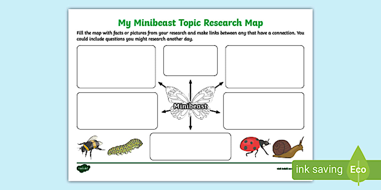 Black and White Minibeast Topic Research Map (teacher made)
