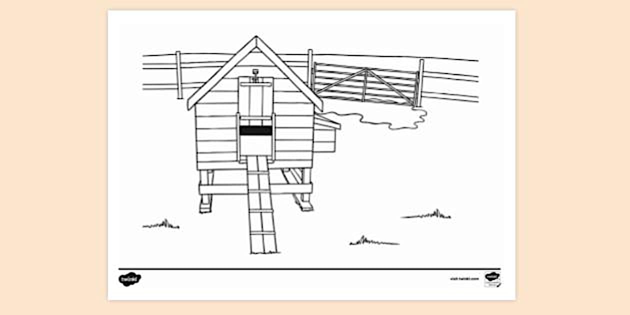 Chicken Coop Colouring Sheet (teacher made) - Twinkl